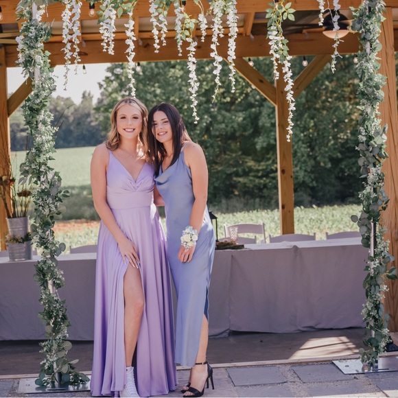 Cousin Couture | Dresses | Purple Satin Prom Dresss With Slit | Poshmark